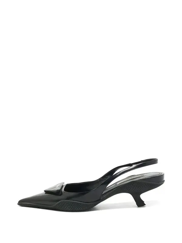 Prada Leather Triangle Logo Slingback Pumps - Black