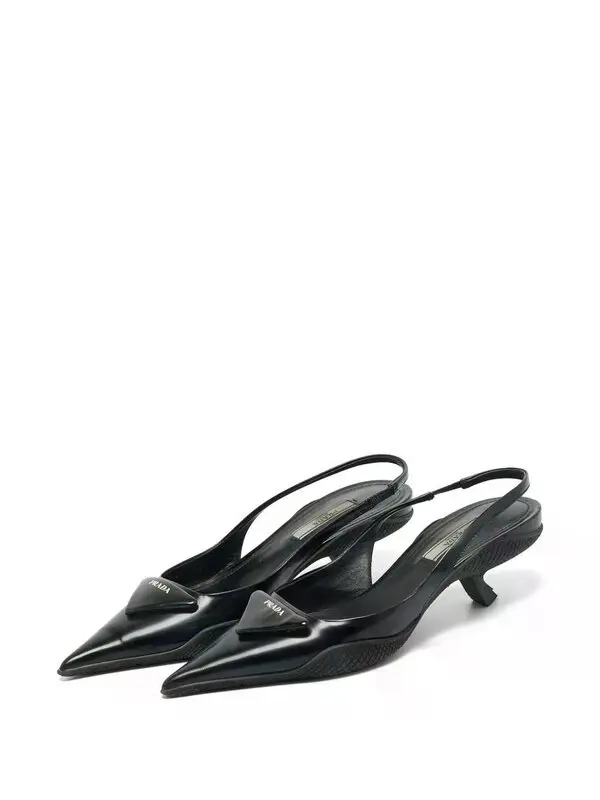 Prada Leather Triangle Logo Slingback Pumps