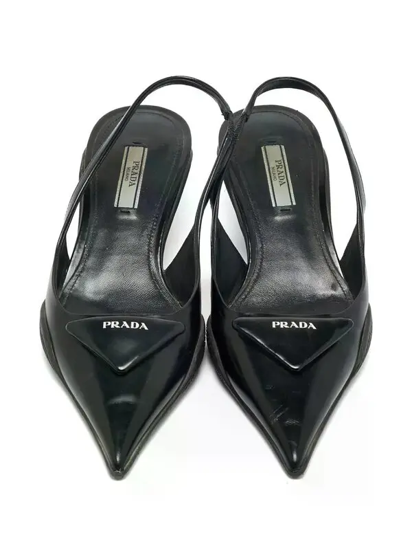 Prada Leather Triangle Logo Slingback Pumps