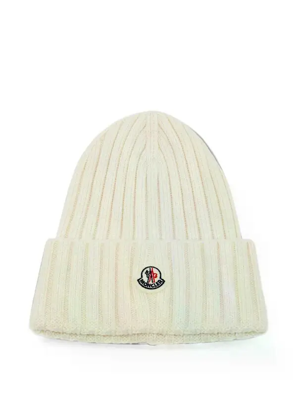 Moncler Logo Patch Beanie Hat - Neutrals