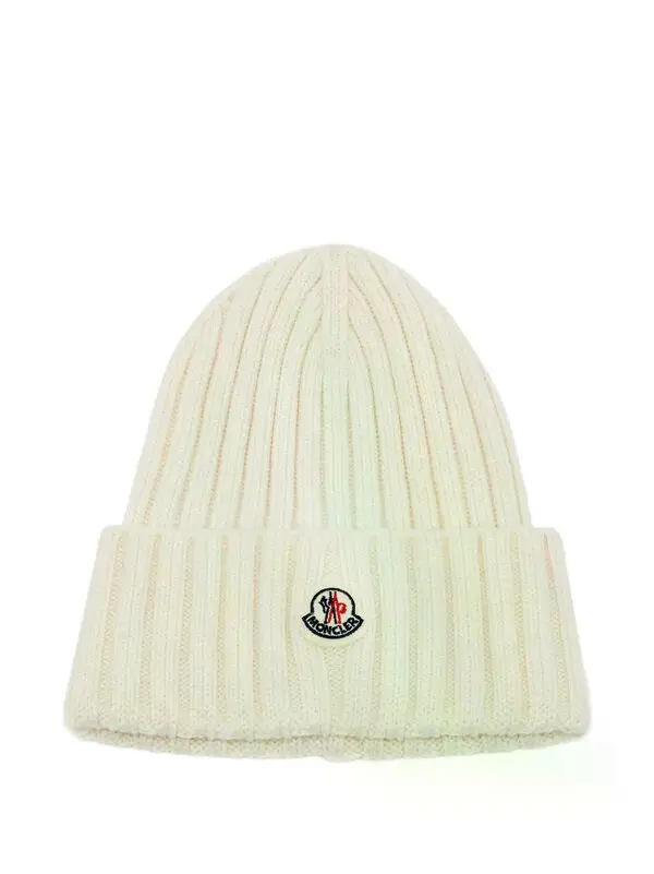 Moncler Logo Patch Beanie Hat - Neutrals