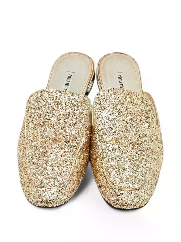 Miu Miu Glitter-detail Flat Mules - Gold