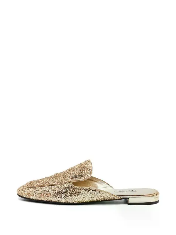 Miu Miu Glitter Detail Square Toe Flat Mules - Gold