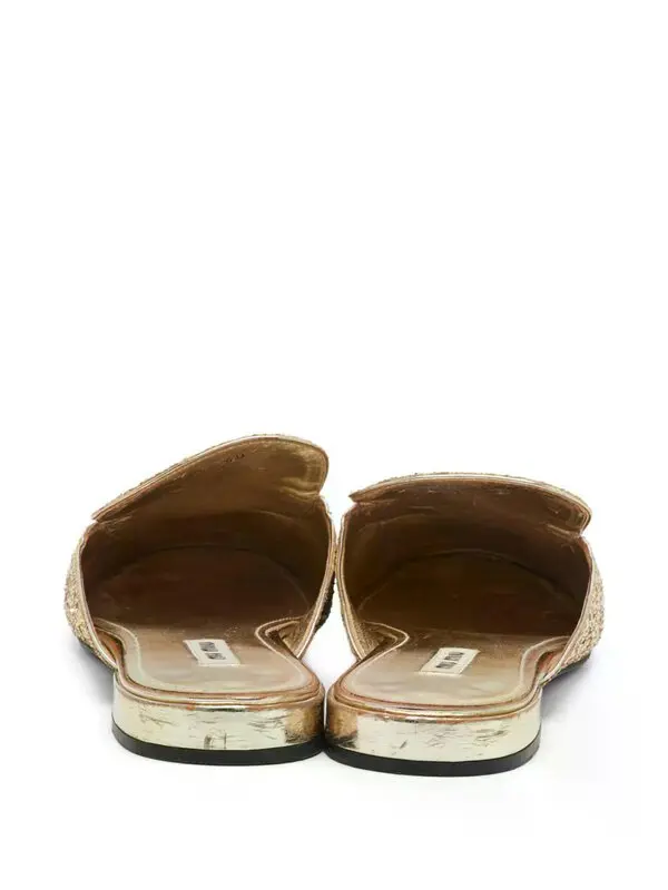 Miu Miu Glitter Detail Square Toe Flat Mules - Gold
