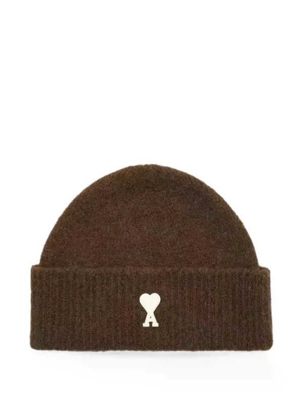 AMI Paris De Coeur Alpaca Beanie Hat - Brown