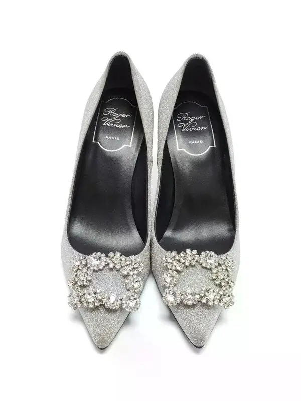 ROGER VIVIER Efflorescence Glitter Pumps With Crystal Embellished Buckle