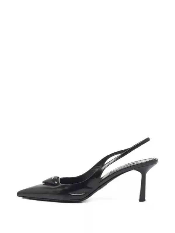 Prada Pointed Toe Logo Slingback Pumps - Black