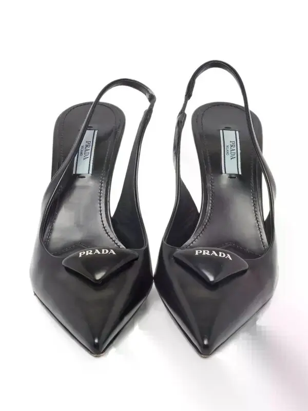 Prada Pointed Toe Logo Slingback Pumps
