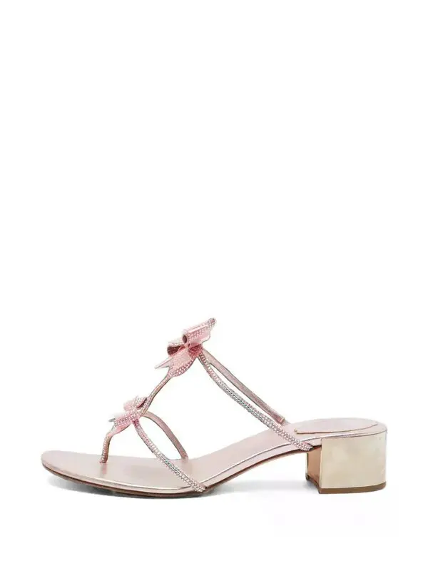 Rene Caovilla Embellished Bow Detail Block Heel Sandals - Pink