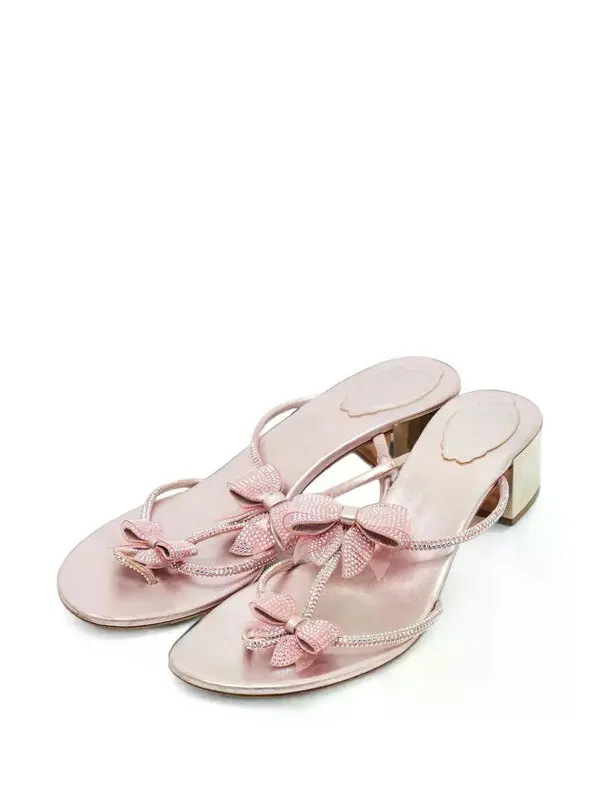 Rene Caovilla Embellished Bow Detail Block Heel Sandals