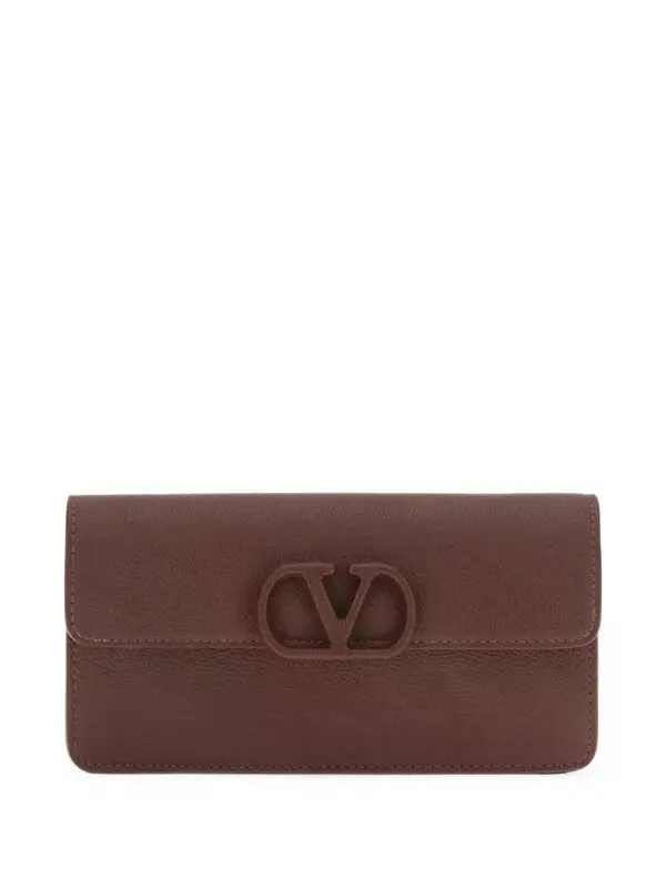 Valentino Garavani Vlogo Signature Grainy Calfskin Wallet With Chain - Brown