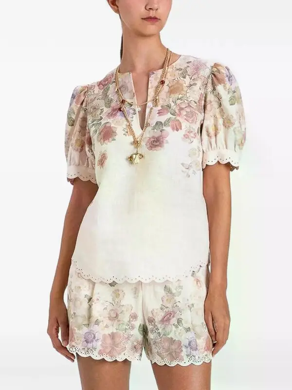 TWINSET Linen Floral Blouse With Embroidery - Neutrals