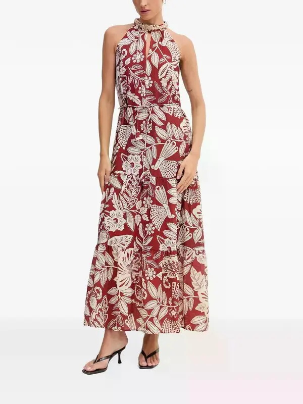 OUI Beaded-collar Floral-print Maxi Dress - Red
