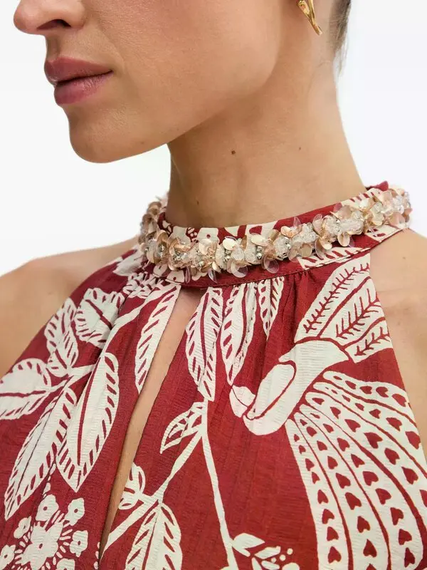 OUI Beaded-collar Floral-print Maxi Dress