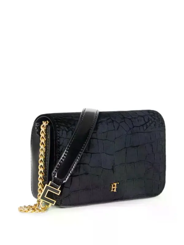 Elisabetta Franchi Velvet Shoulder Bag With Crocodile Print