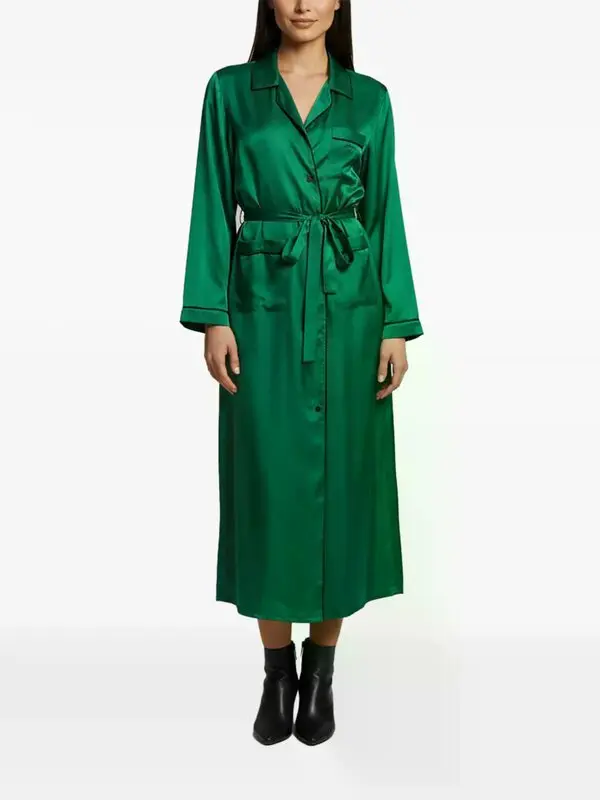 Prada Belted Silk Satin Shirt Midi Dress - Green