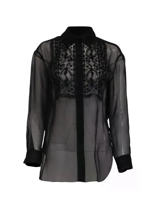 NILI LOTAN Silk Lace Bib Blouse - Black