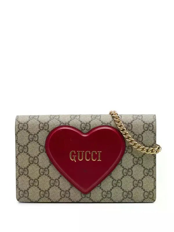 Gucci 2000-2015 Gg Supreme Heart Embellished Wallet On Chain Crossbody Bag - Red