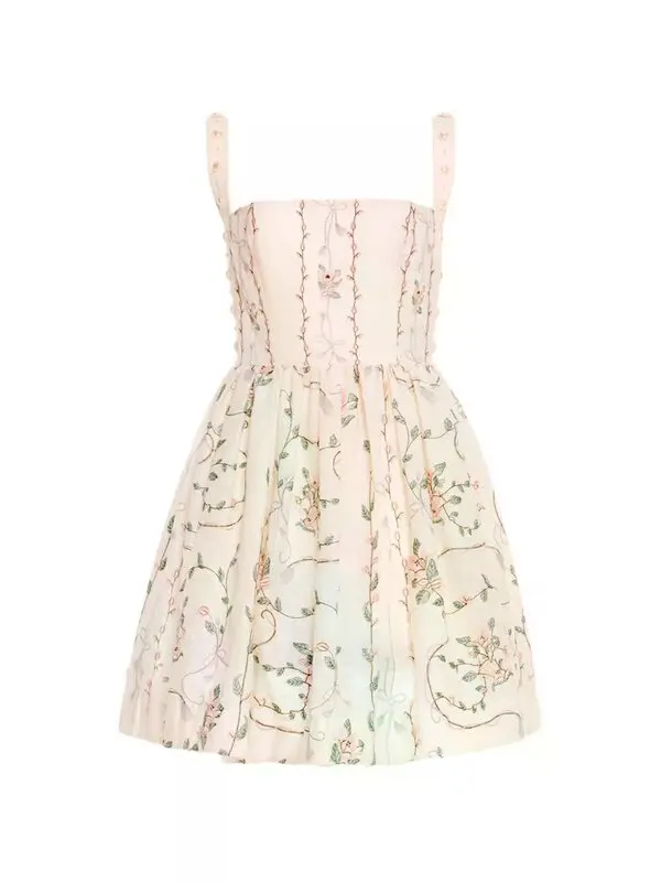 Agua Bendita Mielero Navegante Pearl-embellished Embroidered Mini Dress - Neutrals