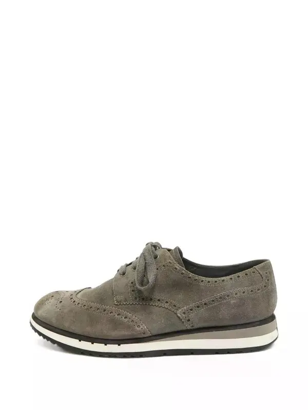 Prada Suede Brogue Perforated Low-top Sneakers - Grey