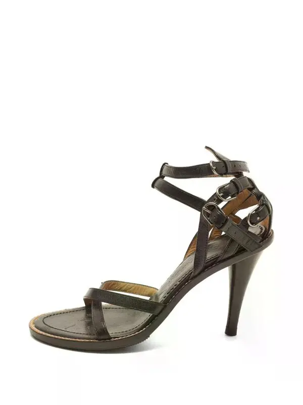 Saint Laurent Leather Ankle Strap High Heel Sandals - Black