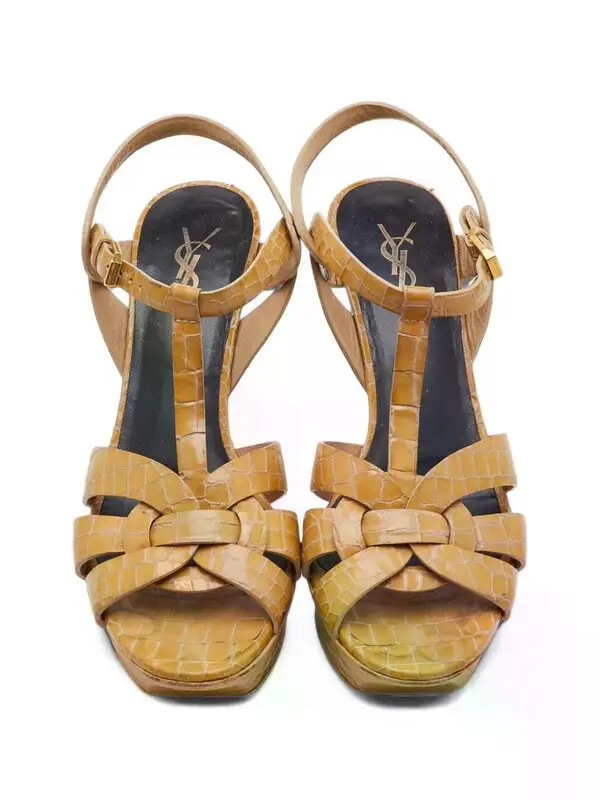 Saint Laurent Tribute Crocodile-embossed Leather Sandals