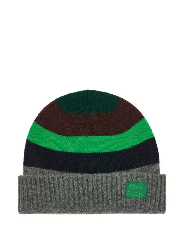 Paul Smith Wool Beanie With Signature Stripe - Grey