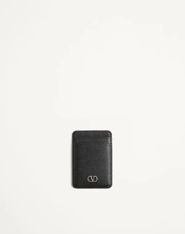 Valentino Garavani Vlogo Signature Magnetic Cardholder In Grainy Calfskin - Black