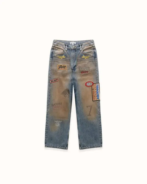 DUKE + DEXTER Dr4 Trackside Washed Denim Jeans - Blue