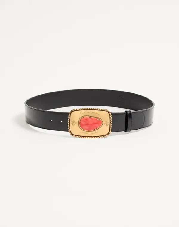 Valentino Garavani Gaudium Belt In Shiny Calfskin 40 Mm - Black