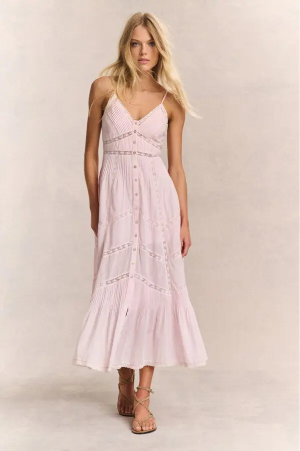 LoveShackFancy Esilda Cotton Midi Dress - Pink