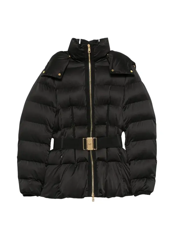 Elisabetta Franchi Down Jacket With Hood And Belt - Black