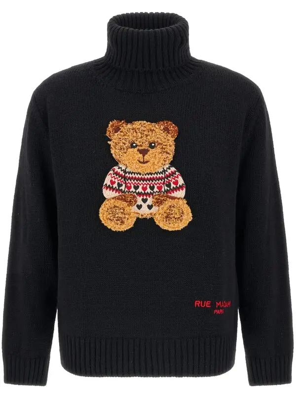 RUE MADAM PARIS Marvin Love Turtleneck With Teddy Bear Applique - Black