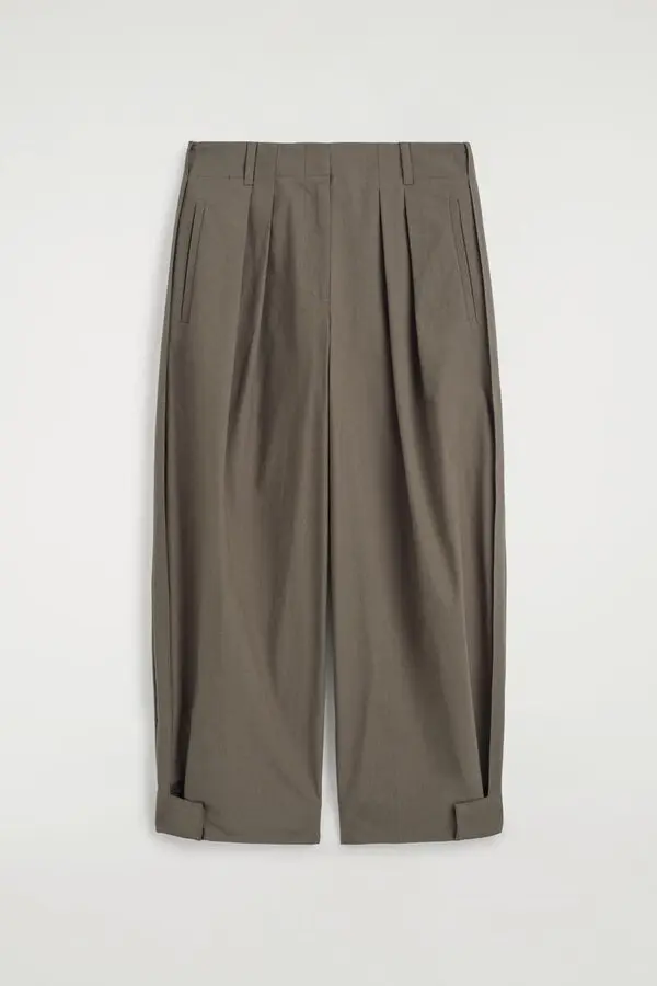 Cos Pleated Cotton Tapered Utility Pants - Brown