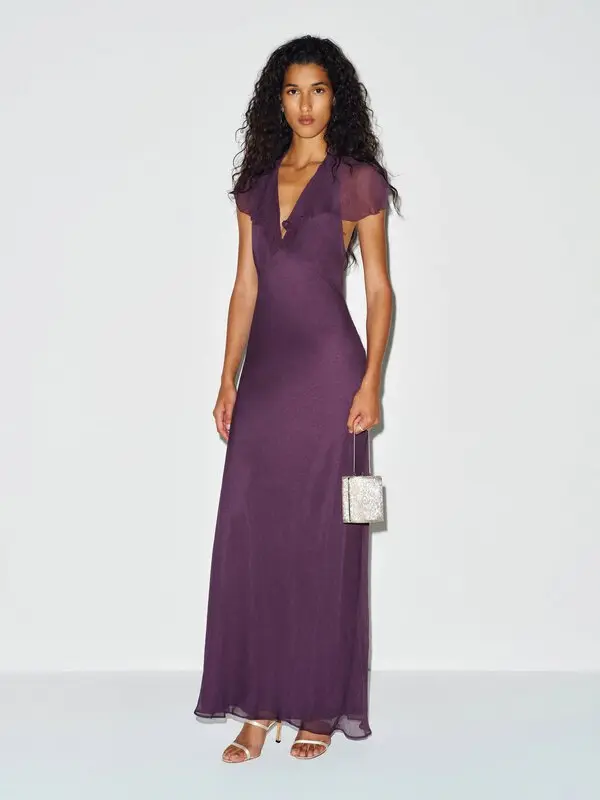 REFORMATION Kyley Maxi Dress With Halter Neckline And Ruffled Details - Purple