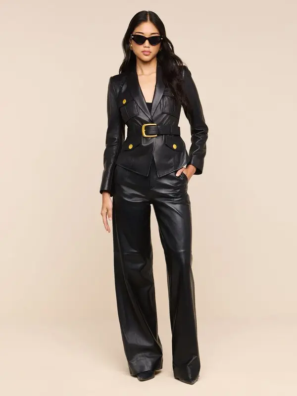 L'Agence Livvy Leather Trouser - Black