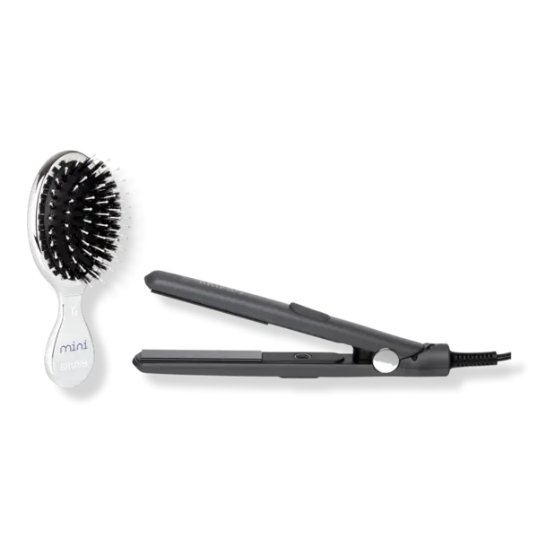 TIRI PRO To-go Flat Iron & Mini Chrome Brush Set Black / Silver