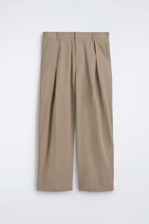 Cos Pleated Cotton Relaxed-fit Wide-leg Pants - Beige