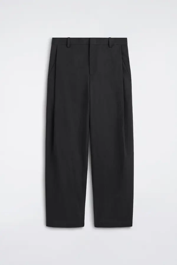 Cos Pleated Cotton Relaxed-fit Wide-leg Pants - Black
