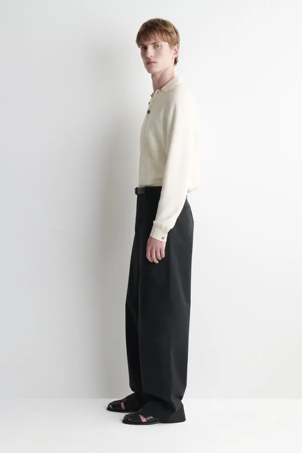 Cos Pleated Cotton Relaxed-fit Wide-leg Pants - Black