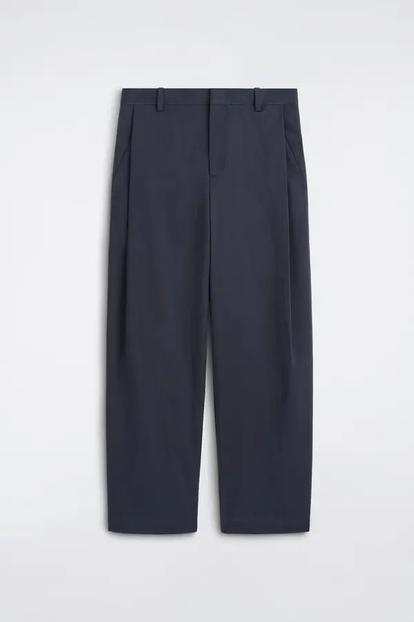 Cos Pleated Cotton Relaxed-fit Wide-leg Pants - Dark Blue