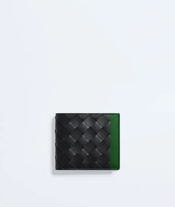 Bottega Veneta Intrecciato Bi-fold Wallet With Coin Purse - Black/shamrock