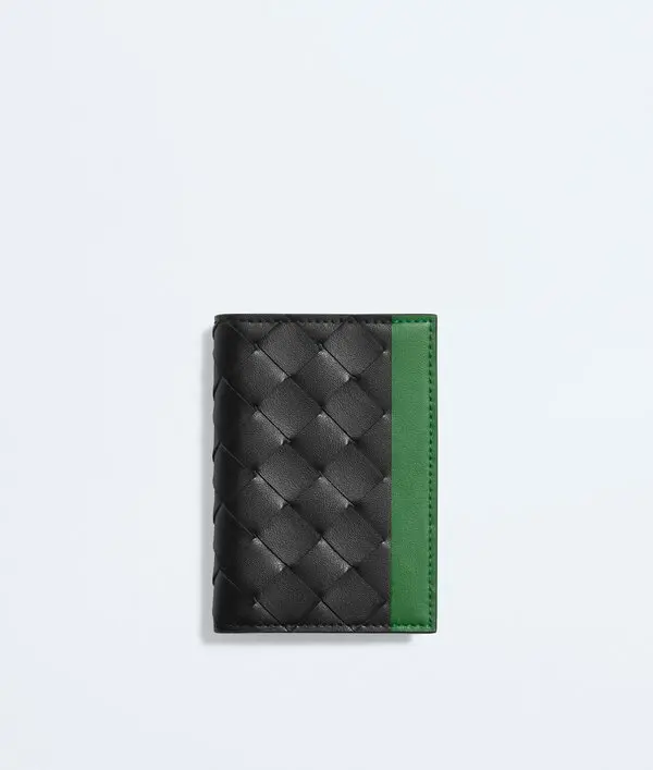 Bottega Veneta Intrecciato Flap Card Case - Black/shamrock