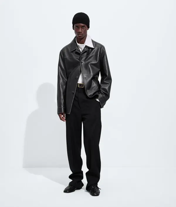 Bottega Veneta Weathered Leather Coat - Double Black