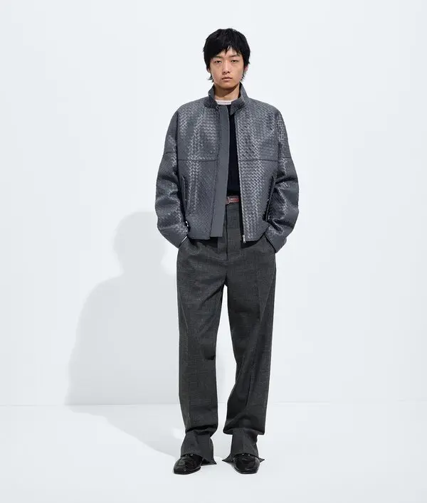 Bottega Veneta Intrecciato Leather Jacket - Harbor Gray
