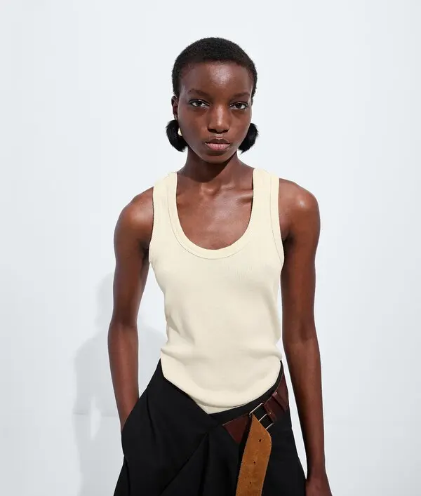 Bottega Veneta Compact Cotton Jersey Rib Tank Top - Rice