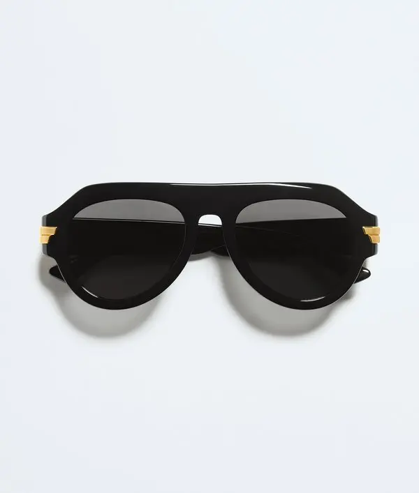 Bottega Veneta Mitre Aviator Sunglasses - Black/gray