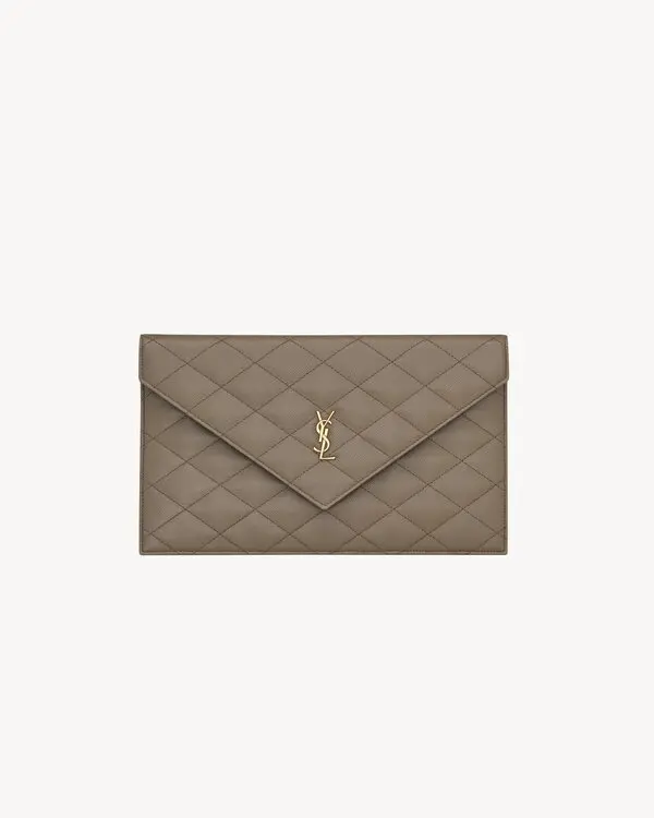 Saint Laurent Paris Pouch In Grain De Poudre Leather In Beige