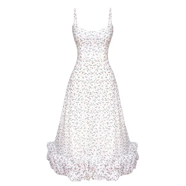 POST MERIDIEM Floral Flounce Bustier Midi Dress