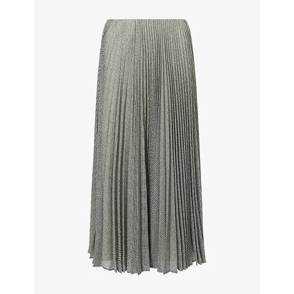 Vince Houndstooth-print Pleated Woven Midi Skirt - Black/sage